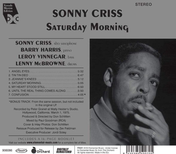 Sonny Criss: Saturday Morning - CD | Opus3a