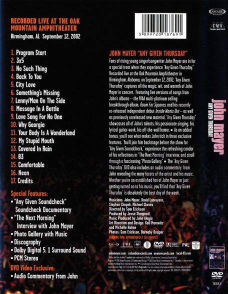 John Mayer: Any Given Thursday - DVD | Opus3a